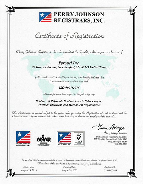 Pyropel Polyimide Products - ISO Certification